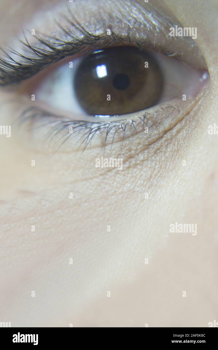 Portrait of woman with hand over face. Red makeup lips and nails Stock ...