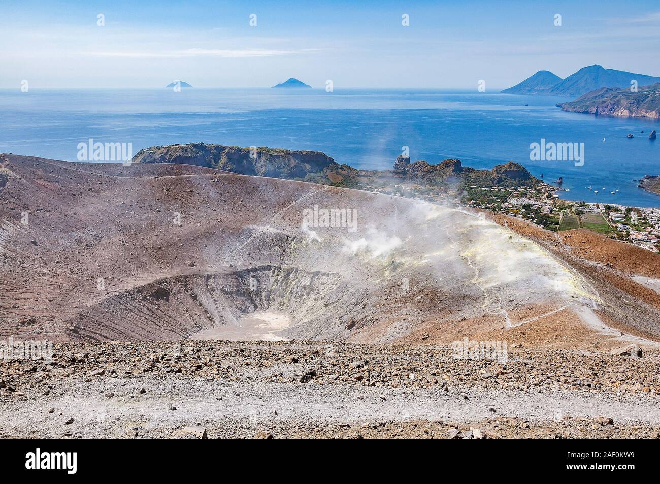 Smoking crater of the volcano. Volcano island. Italy Stock Photo - Alamy