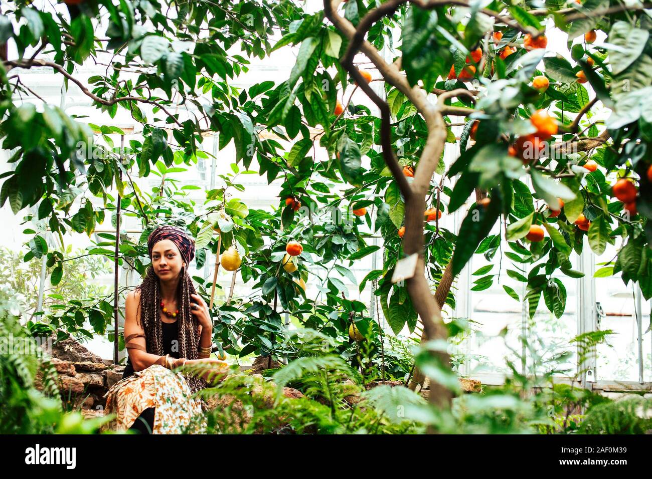 pretty islam woman in orange grove smiling, real muslim girl cheerful ...