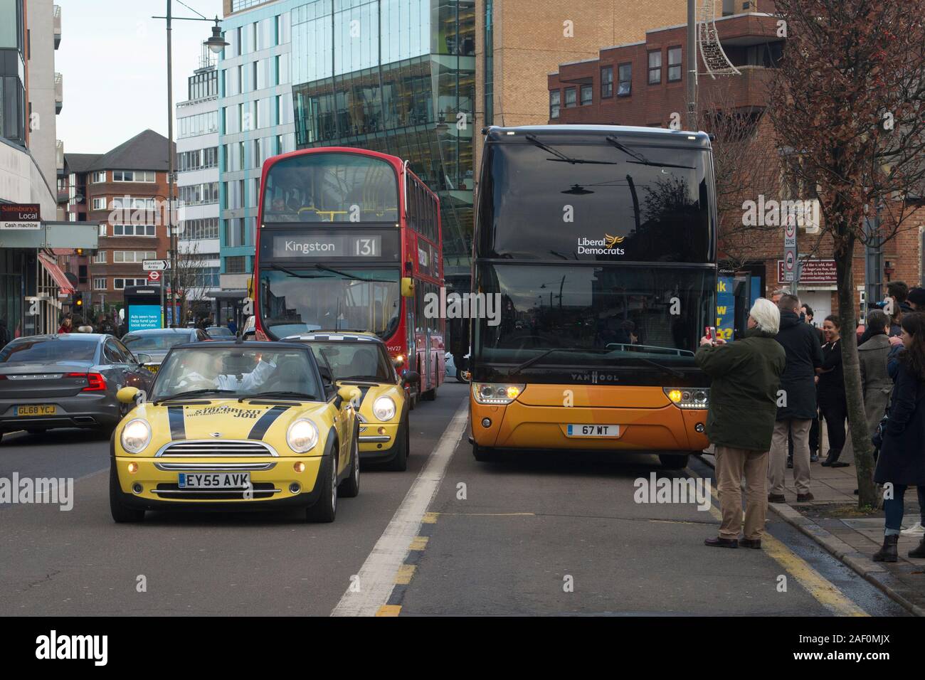 Wimbledon, London, UK - 11 Dec 2019 - EU Flag Mafia minis passing the ...