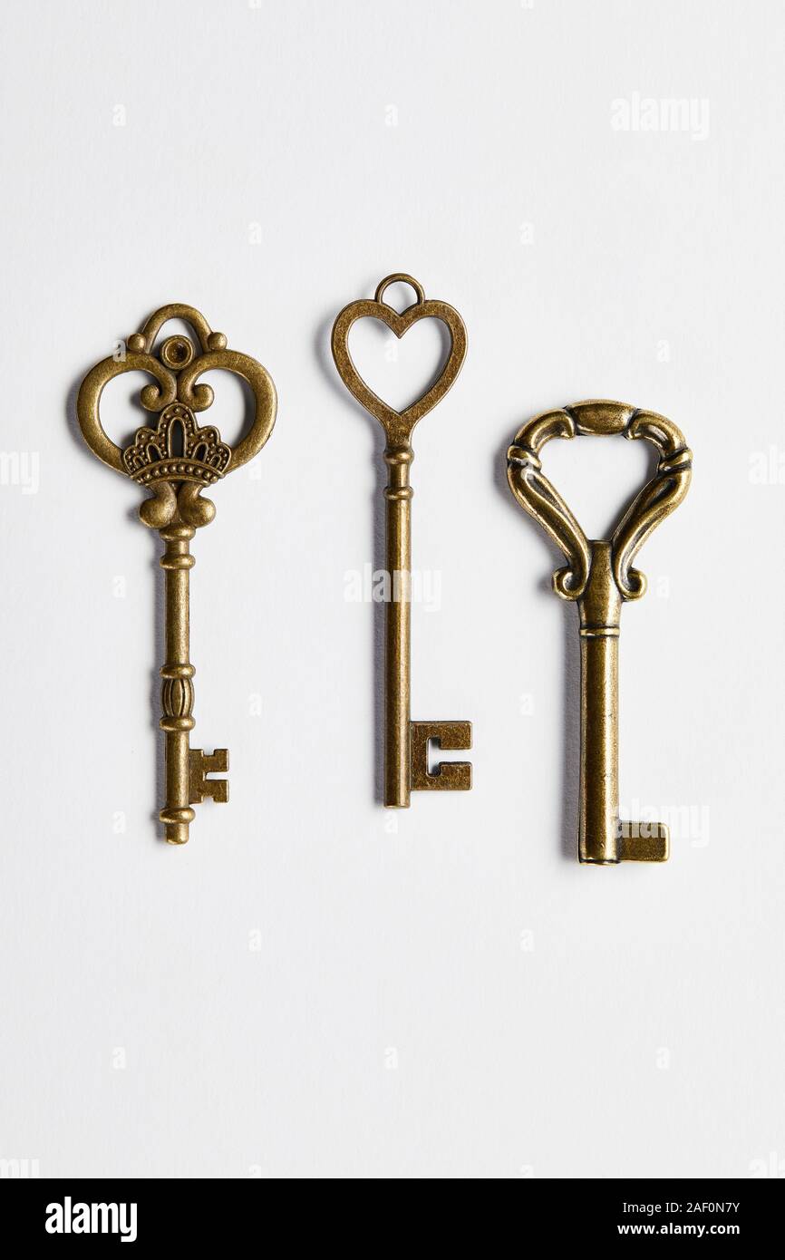 top view of retro keys on white background Stock Photo - Alamy