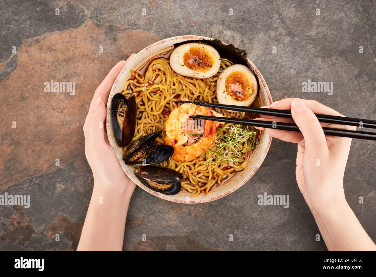 Ramen eat woman chopsticks bowl hi-res stock photography and images - Alamy