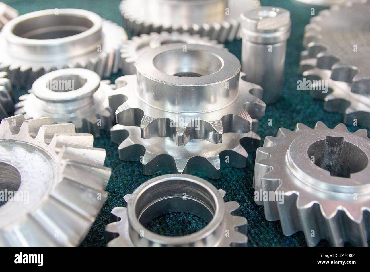 Cog gears mechanism closeup fabricated by milling. Industry Stock Photo ...