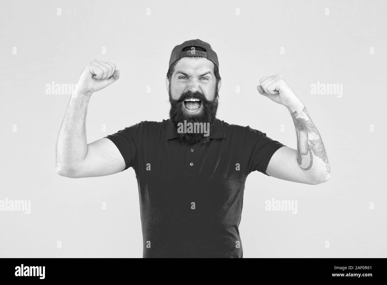 Total win. Man happy satisfied smiling expression. Man happy face ...