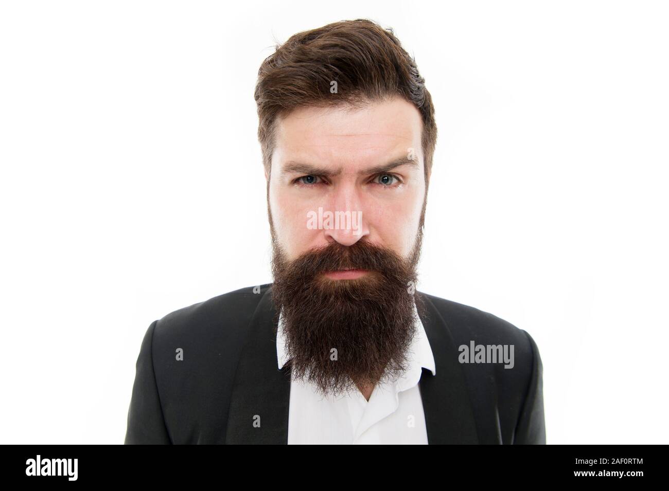 Office worker. Man handsome bearded businessman wear formal suit ...