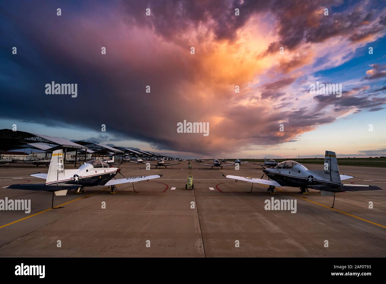 Training aircraft sit on the flightline at Vance Air Force Base, Enid ...