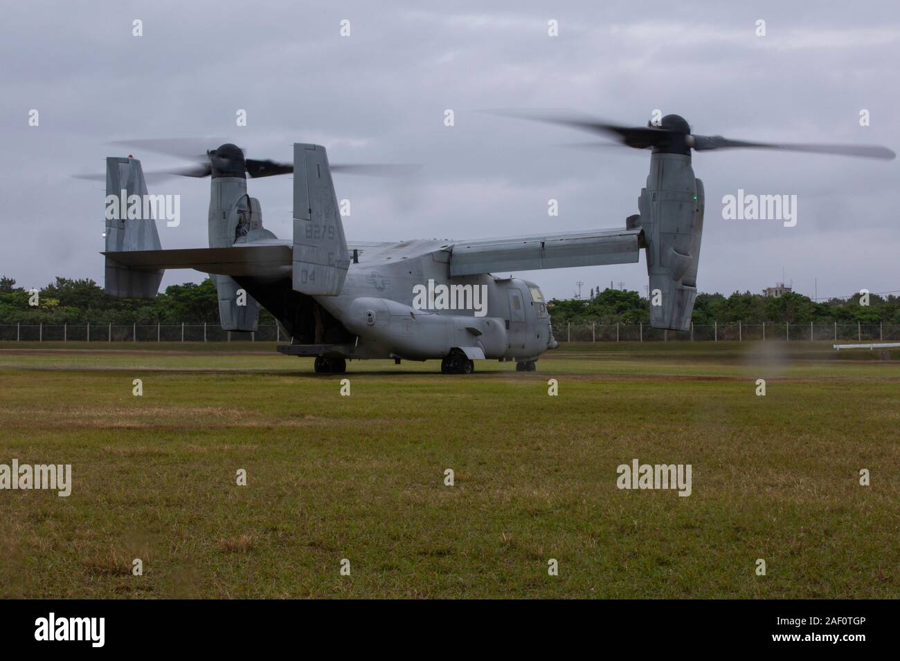 U.S. Marine Corps MV-22 Osprey takes off from training area for ...