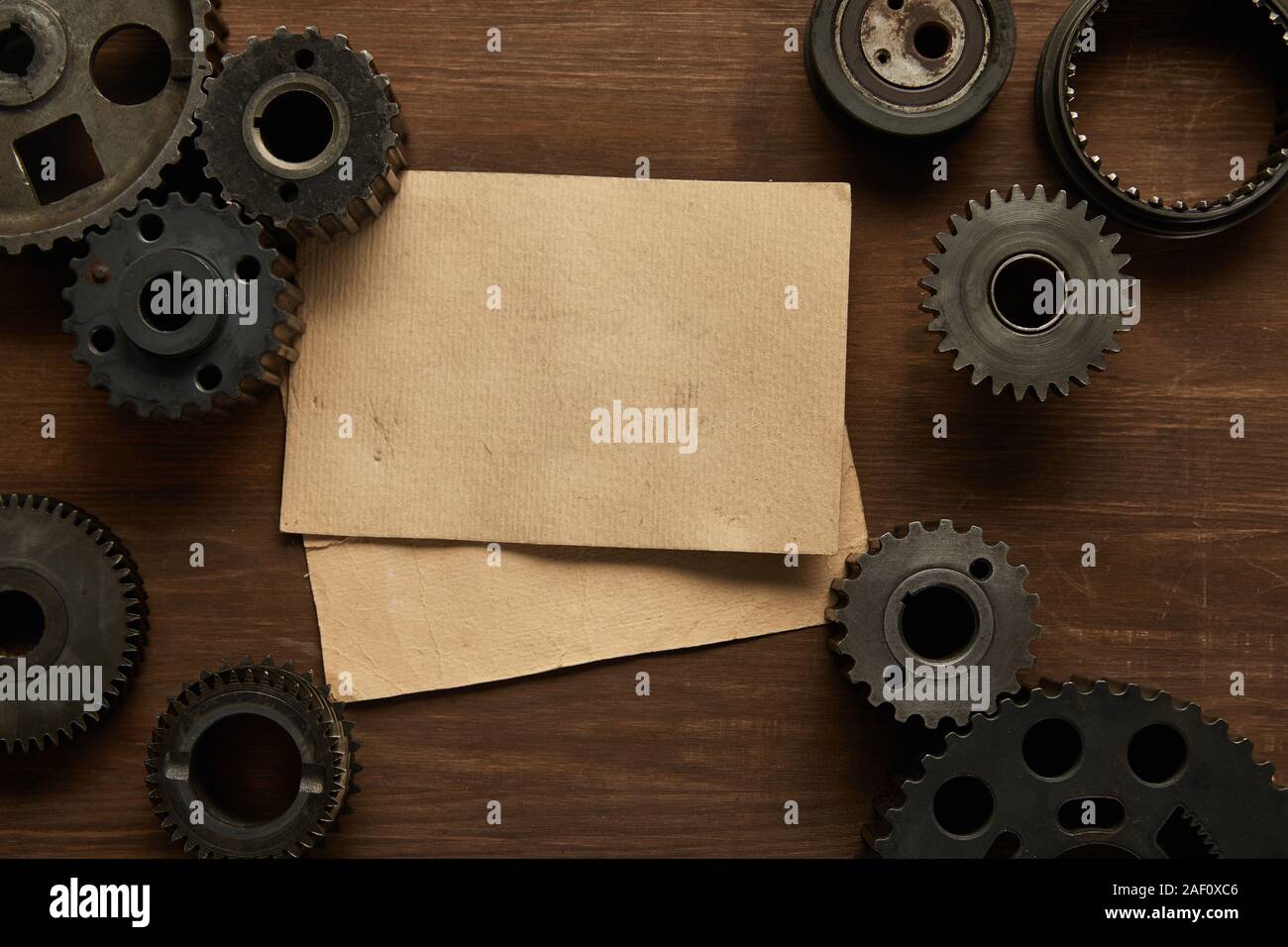 Top view aged gears hi-res stock photography and images - Alamy