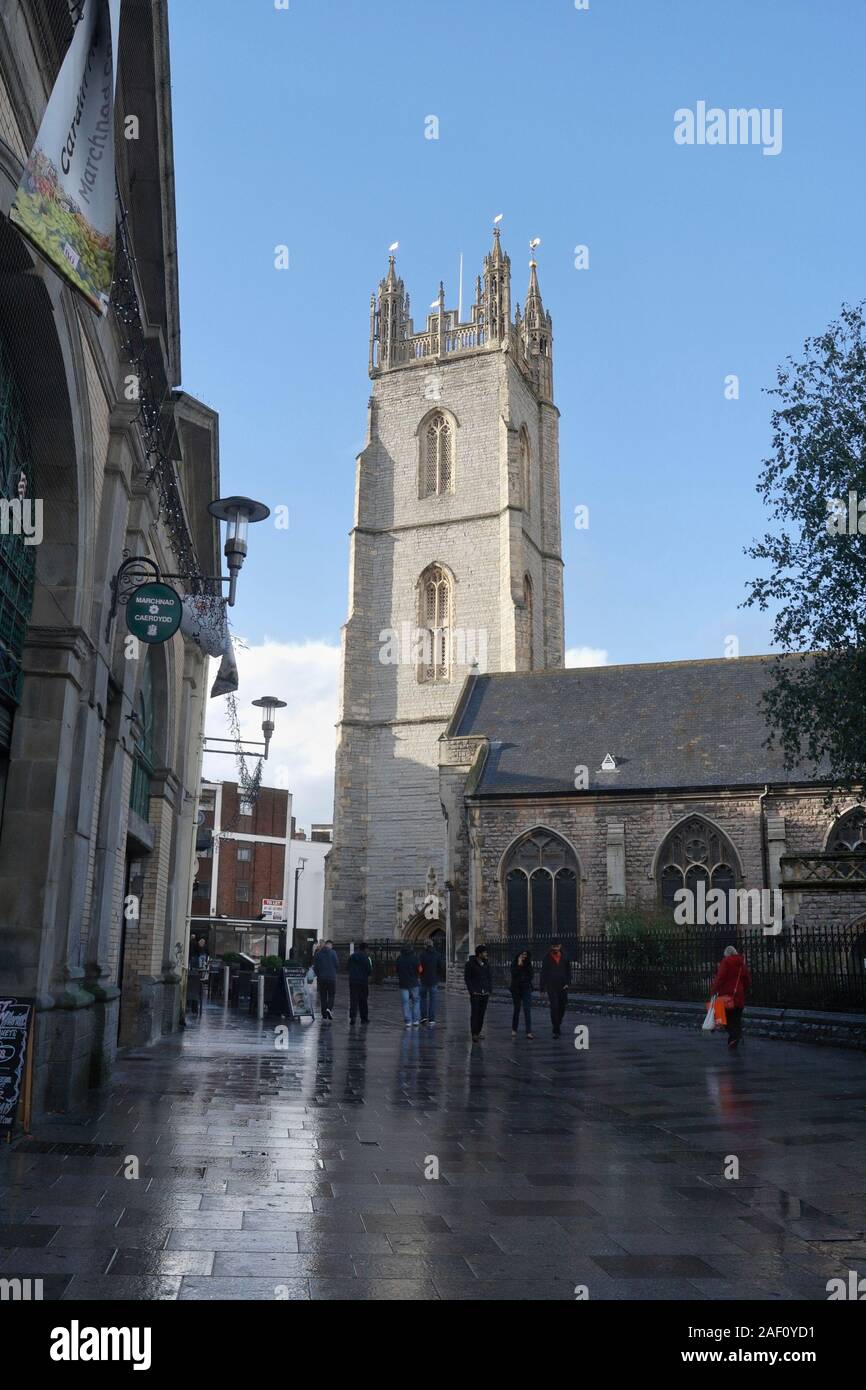 Cardiff city centre, church of st John the Baptist tower, Wales UK ...