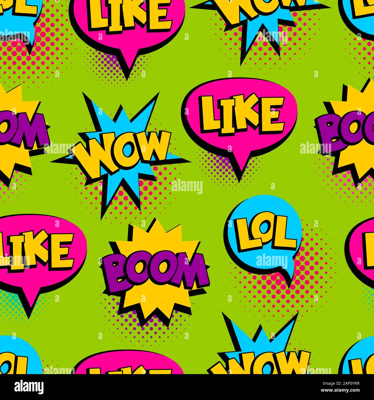 Pop Art seamless pattern comic text wow lol Stock Vector Image & Art ...