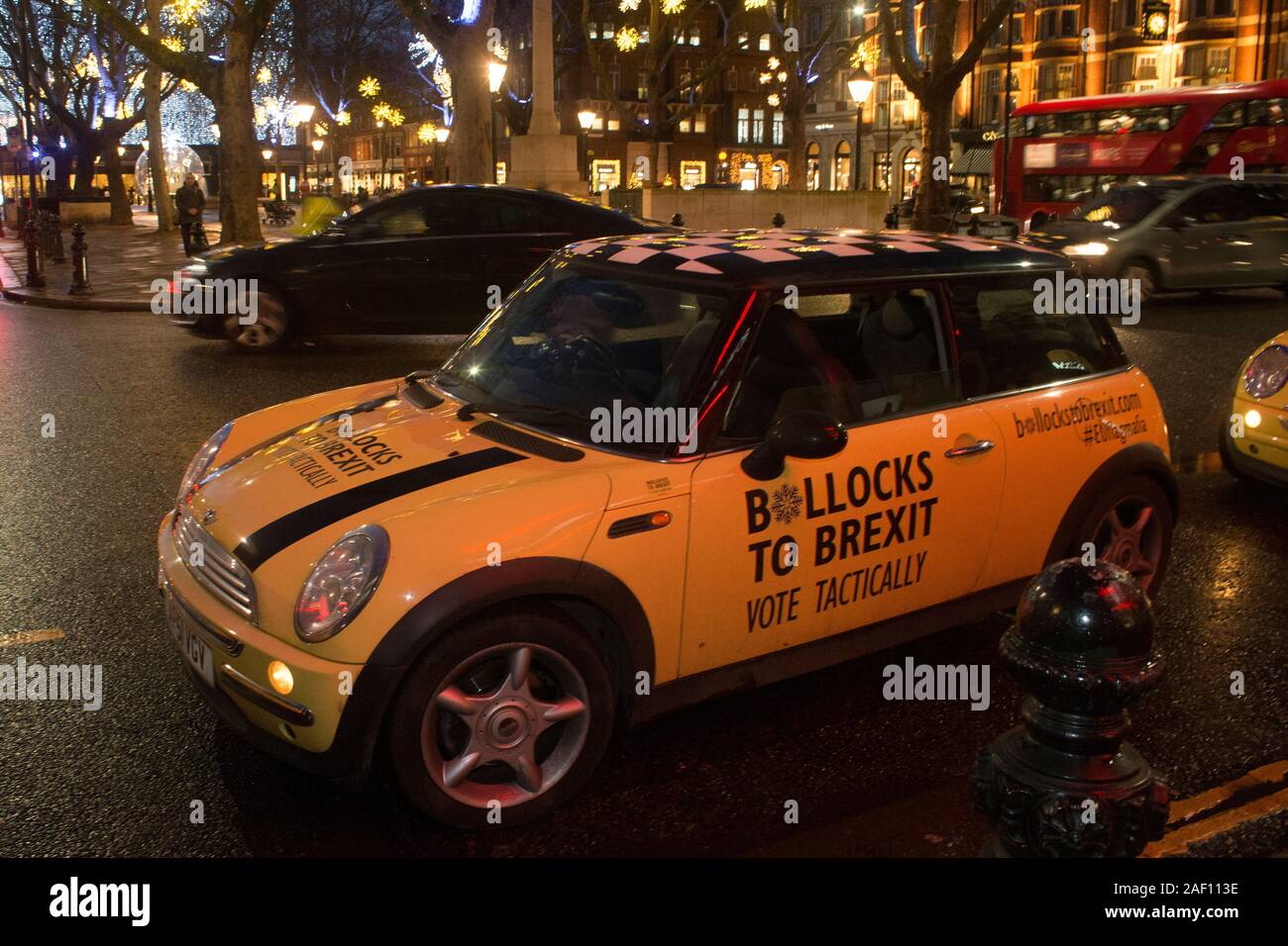 London, UK - 11 Dec 2019 - EU Flag Mafia minis visiting Sloane Square ...