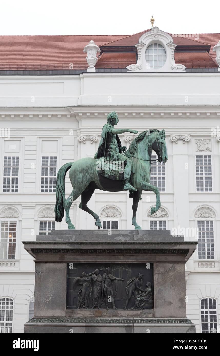Josefsplatz Vienna Austria; Side view of the equestrian statue of ...