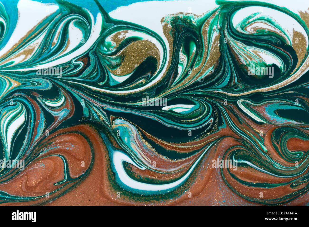 Bronze, blue and gold marble pattern. Liquid abstract background Stock ...