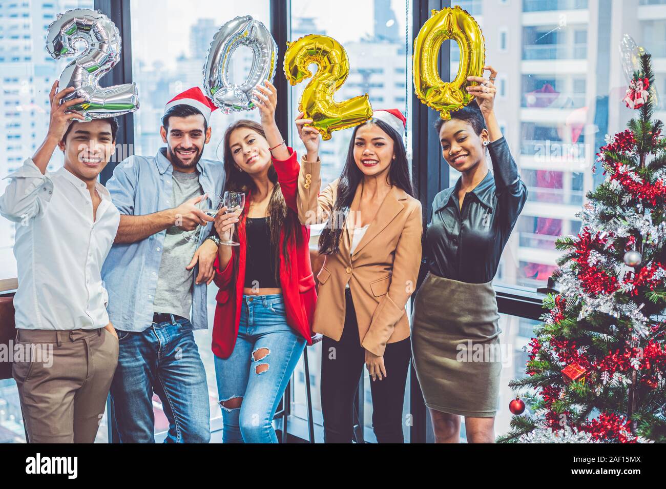 Group of diversity colleague teamwork celebaring for New Year party ...