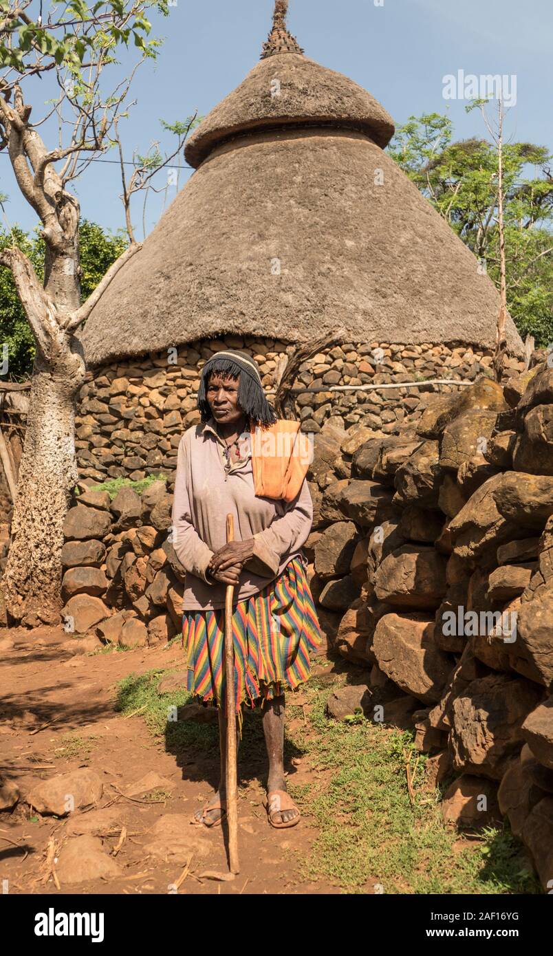 A Traditional Ethiopian Konso Tribe Woman in Front of a Konso Tribe ...