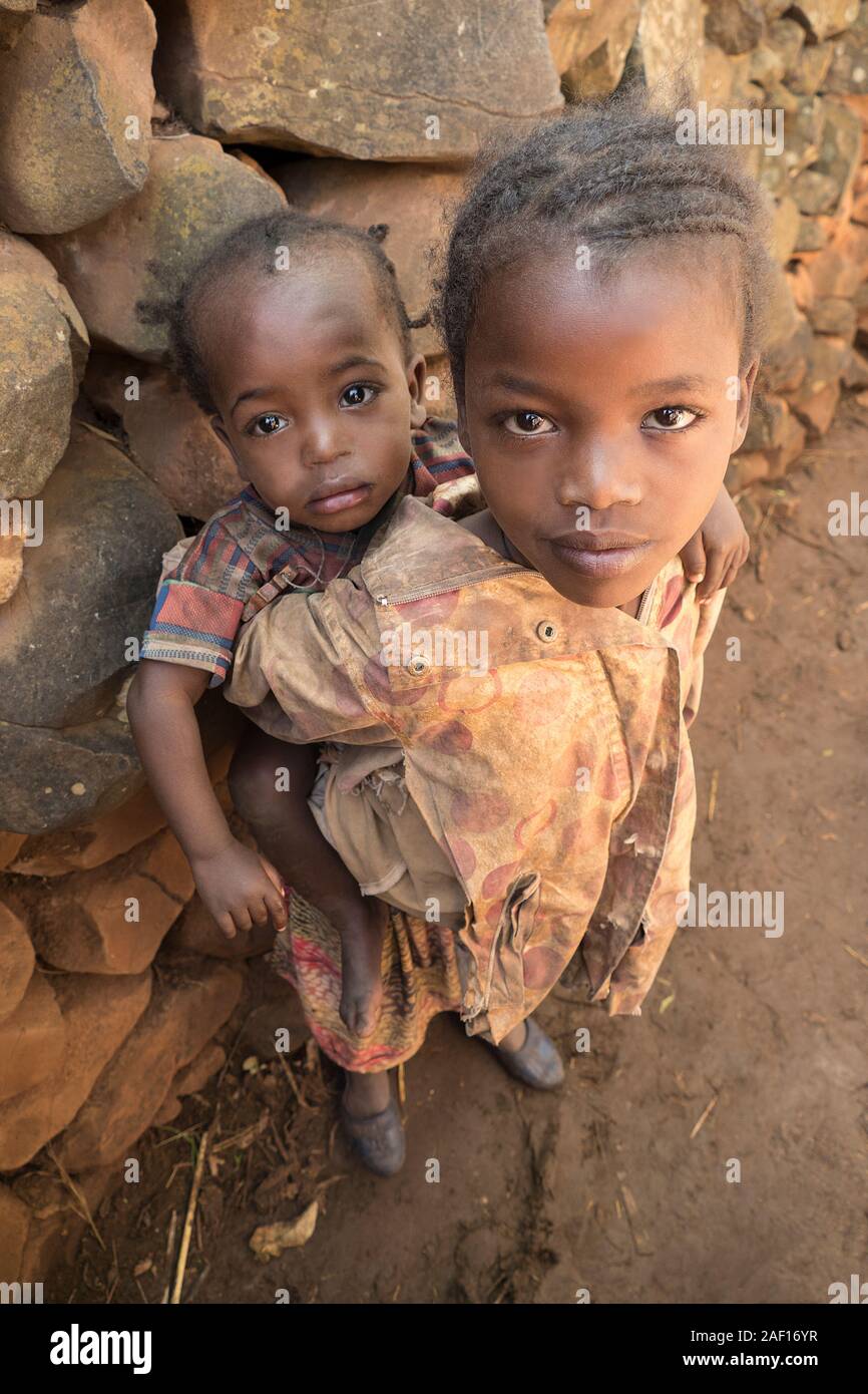 Two Young Kenso Tribe Children in the Konso Village also know as an ...