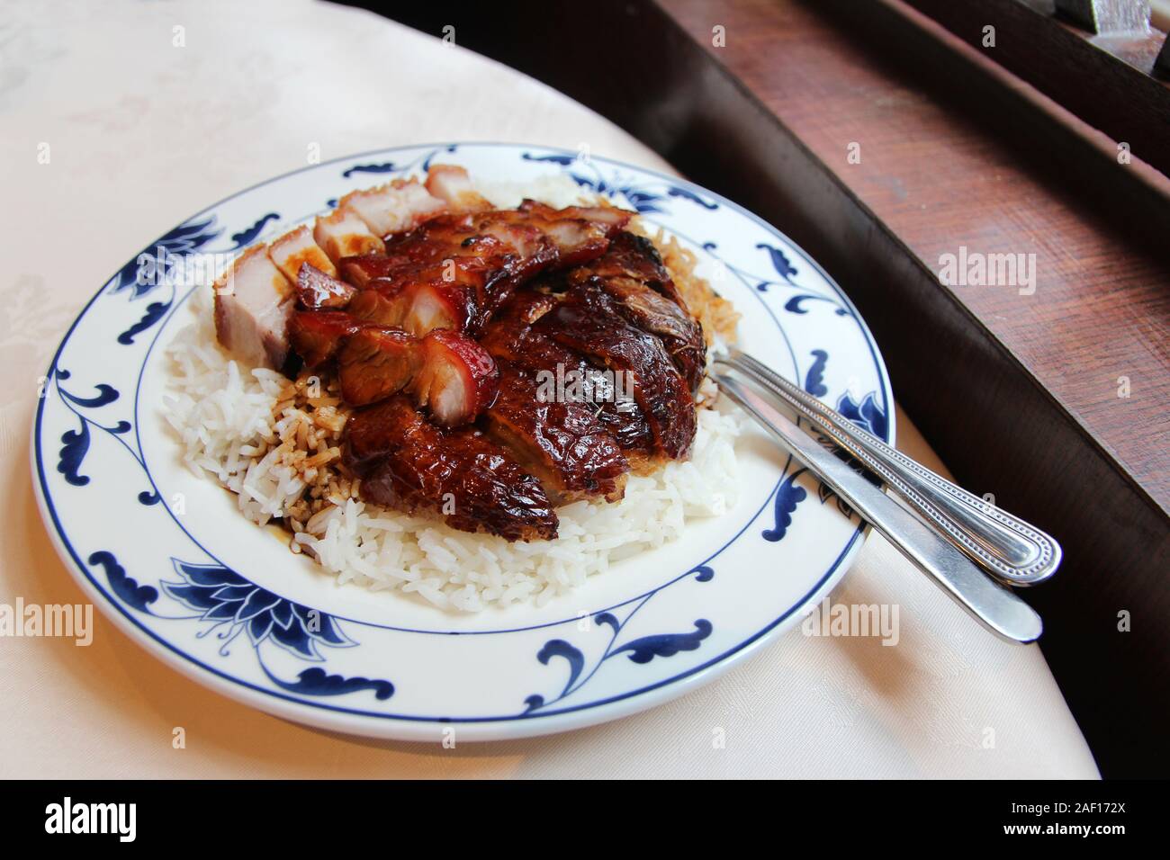 Roast duck, roast pork (char siu) and crispy pork belly (siu yuk) with ...