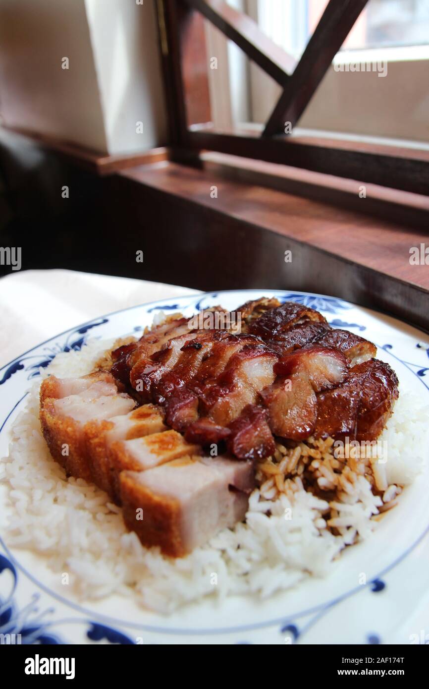Roast duck, roast pork (char siu) and crispy pork belly (siu yuk) with ...