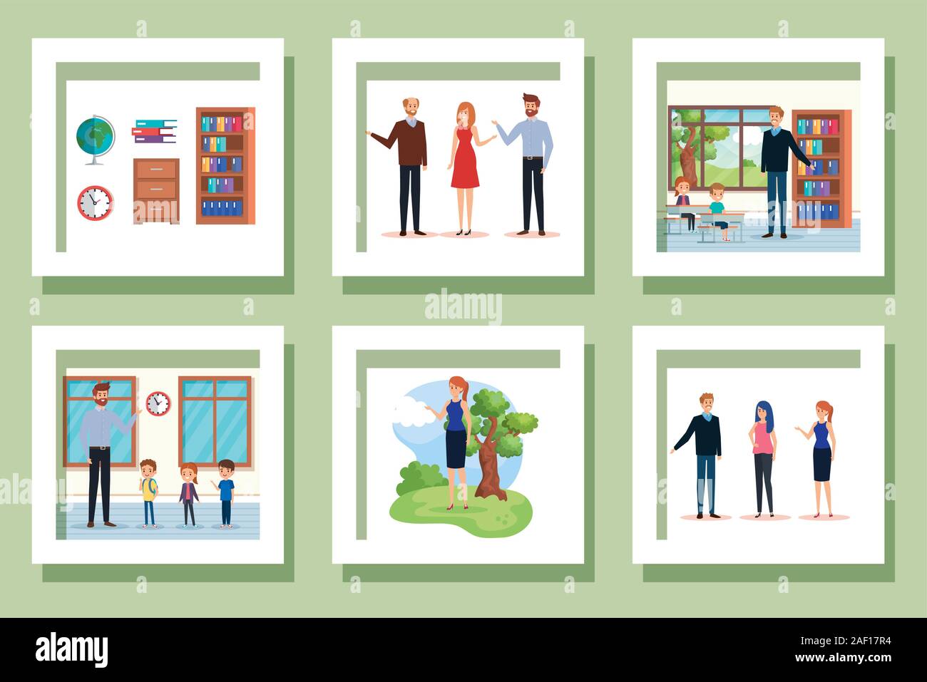bundle of scenes school with teachers and students Stock Vector Image ...