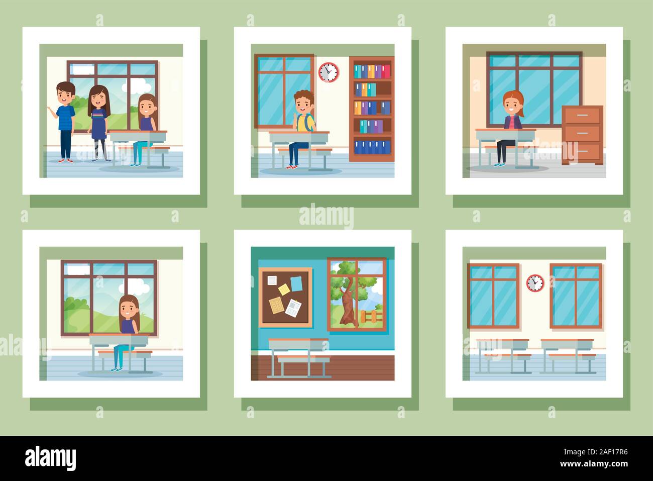 bundle of scenes school with students in classroom Stock Vector Image ...