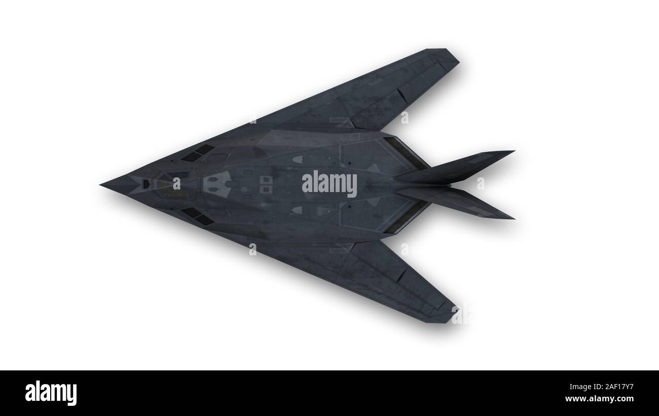 Stealth fighter jet, military plane isolated on white background, top ...