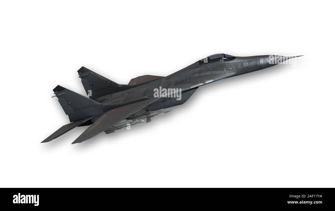 Tactical fighter jet taking off, plane isolated on white background ...