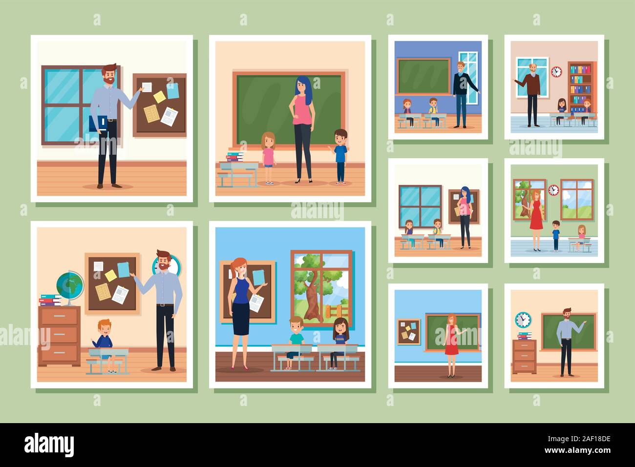 bundle of scenes school with teachers and students Stock Vector Image ...