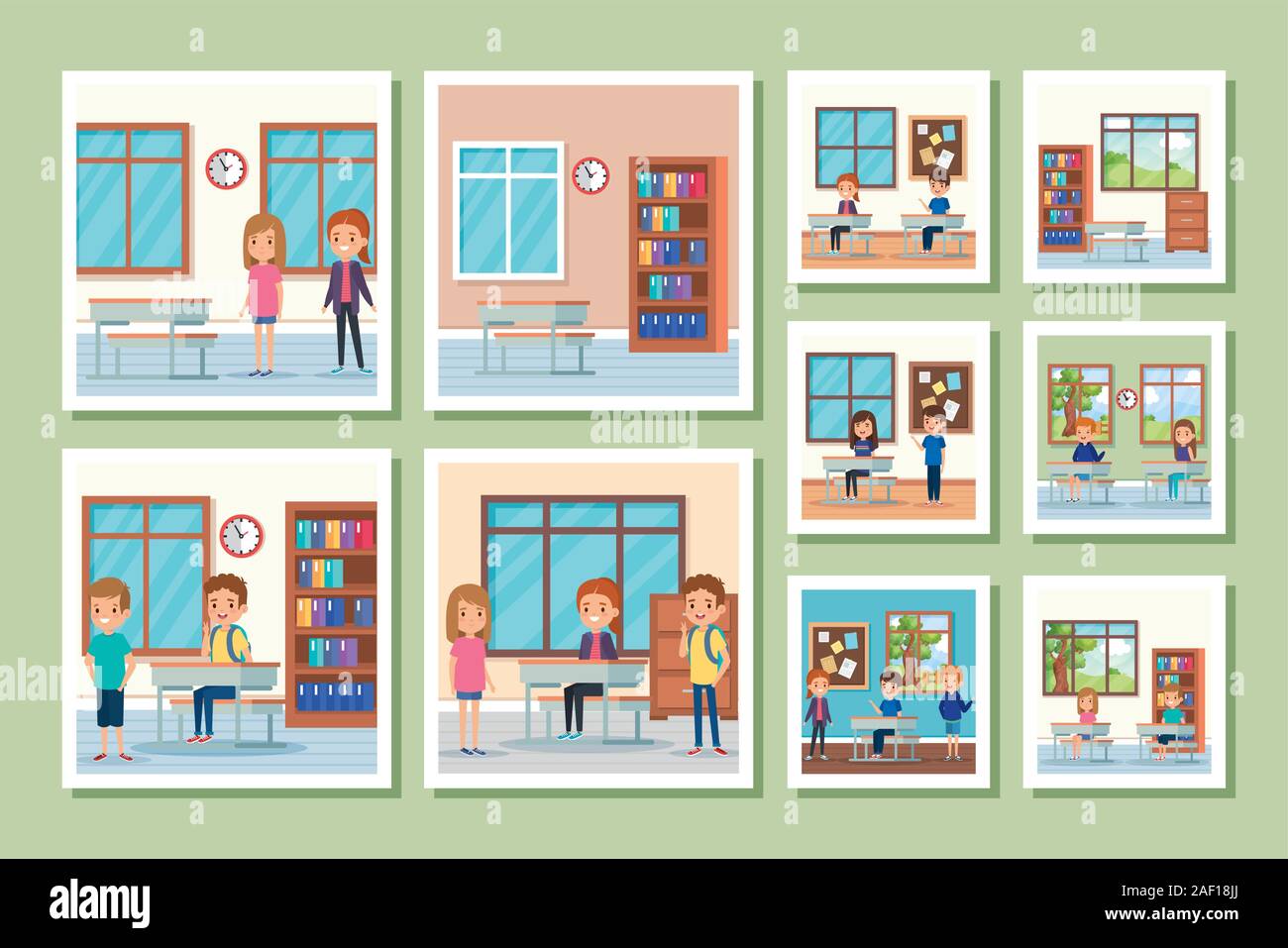 bundle of scenes school with students in classroom Stock Vector Image ...