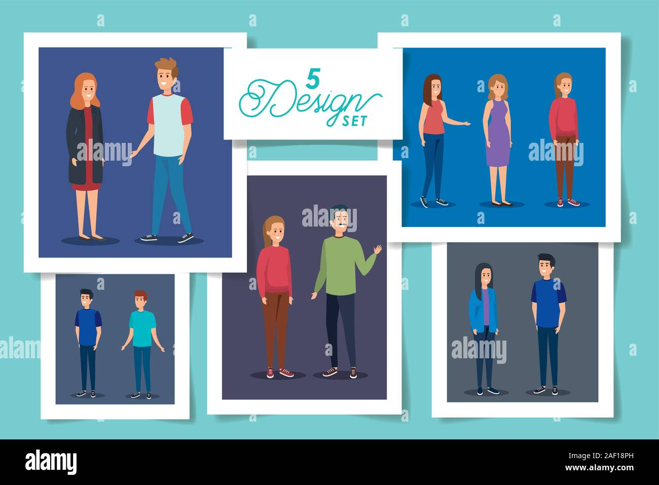 set of five designs young people avatar character Stock Vector Image ...