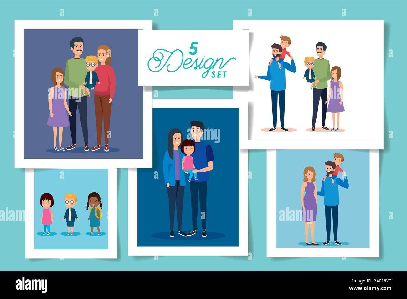 set of five designs family group in scenes natural Stock Vector Image ...