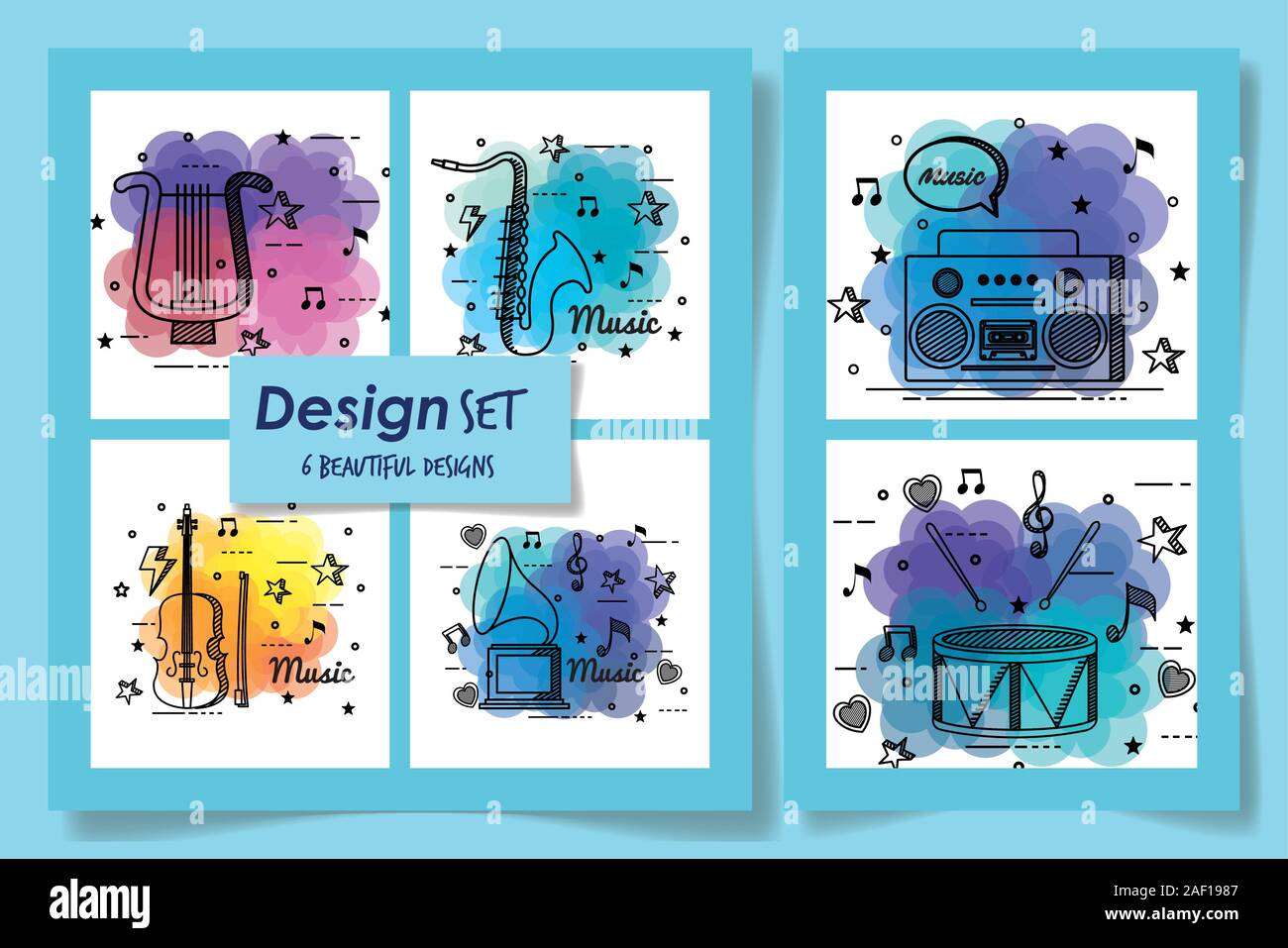 set beautiful designs of music instruments and icons Stock Vector Image ...