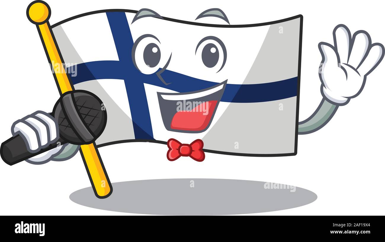 cartoon Singing flag finland while holding a microphone. Vector ...