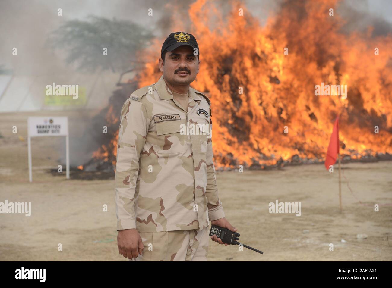 Lahore, Pakistan. 11th Dec, 2019. Pakistani member of Anti-Narcotic ...