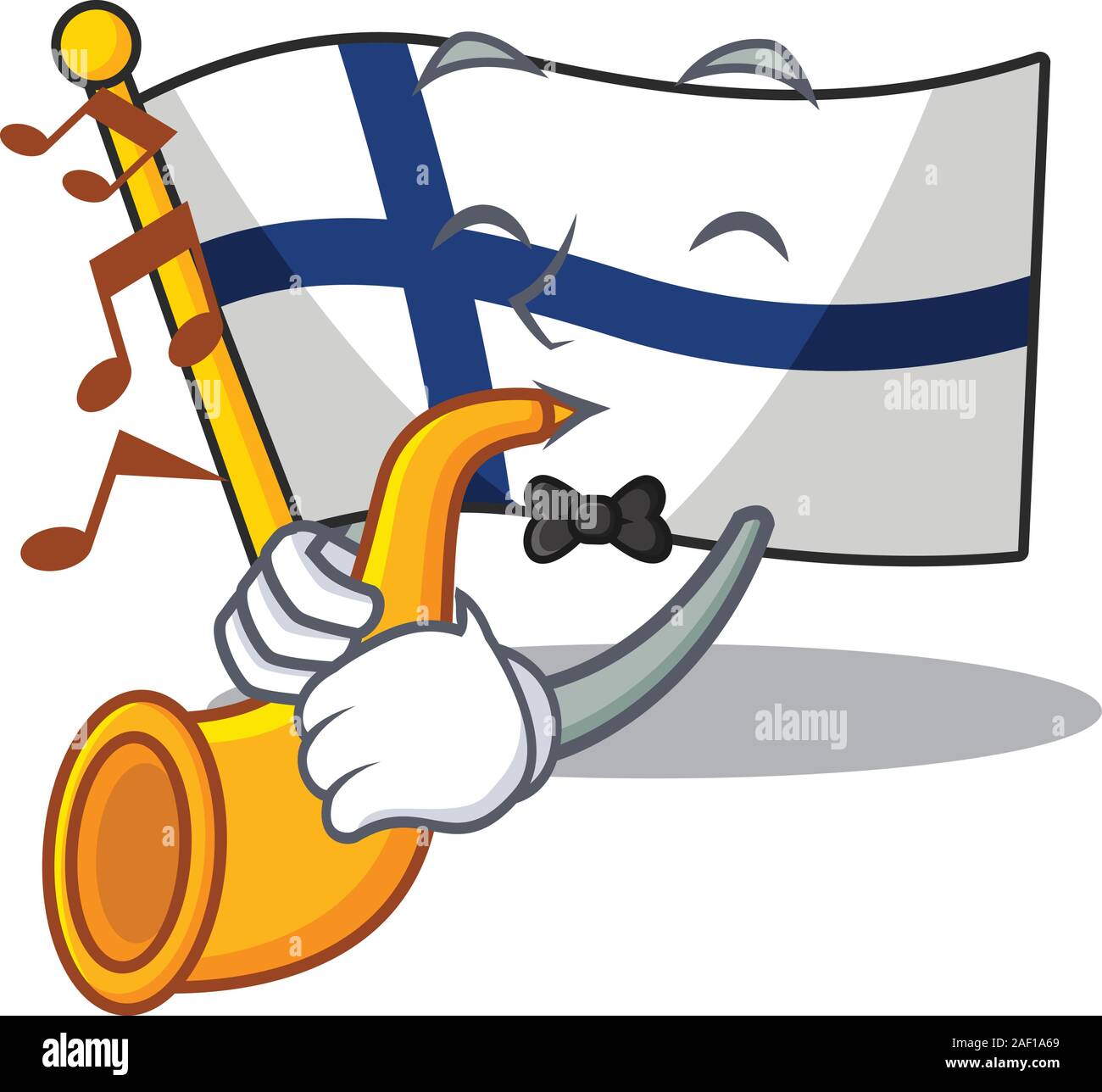 Supper cool flag finland cartoon character performance with trumpet ...