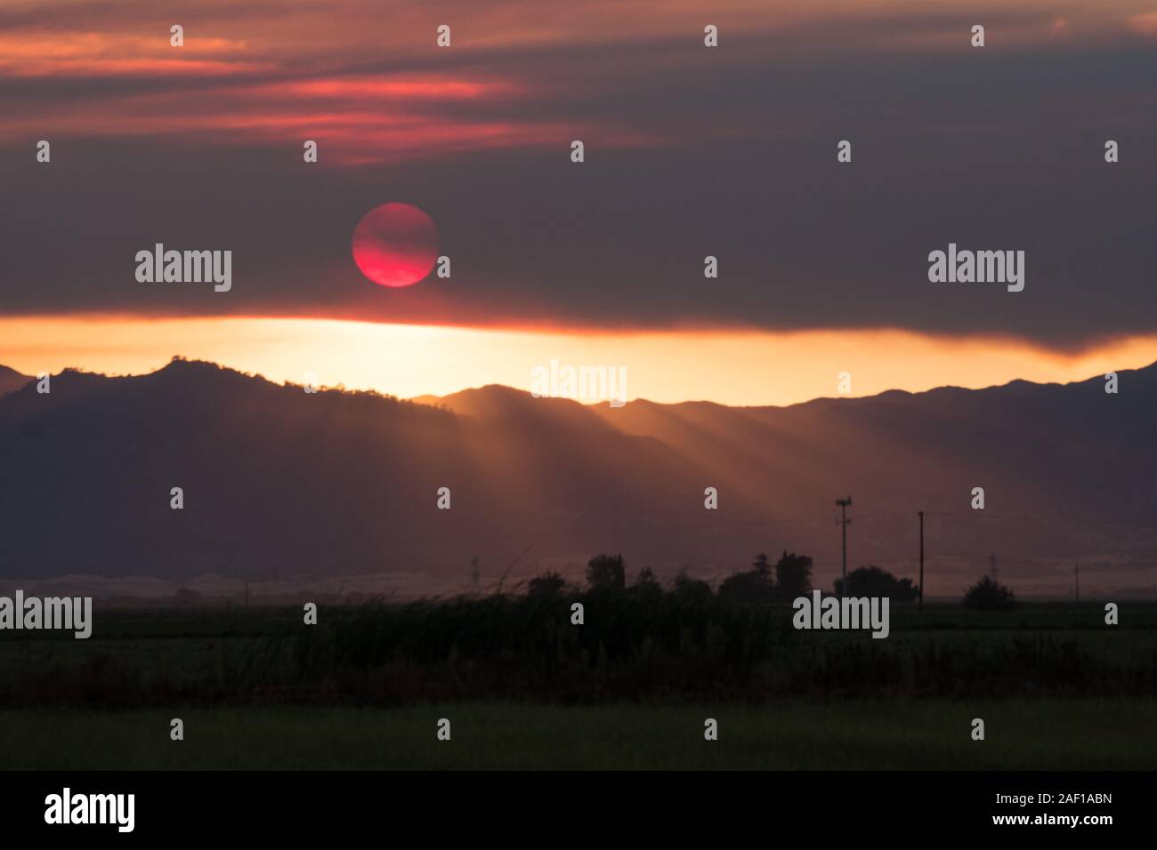 sun burning through the heavy smoke on the horizon Stock Photo - Alamy