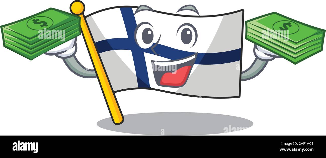 Confident smiley flag finland character with money bag. Vector ...