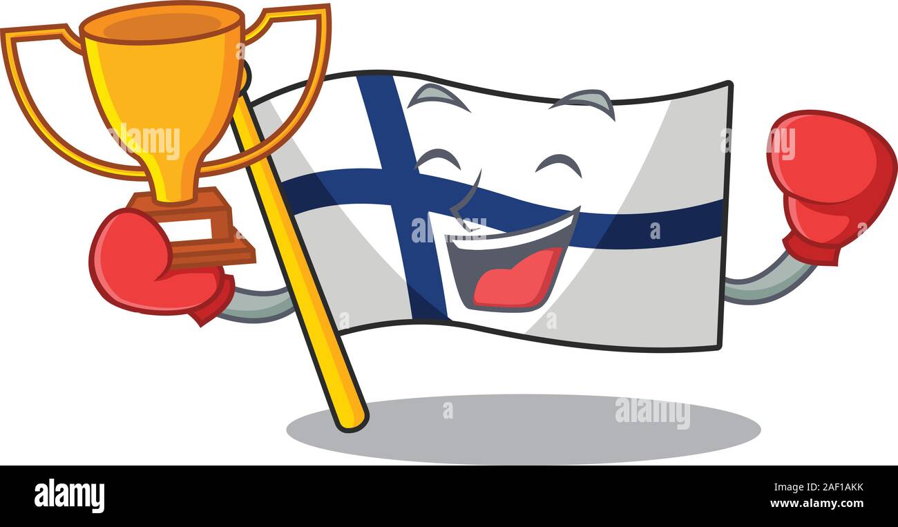 Super cool Boxing winner flag finland in mascot cartoon style. Vector ...