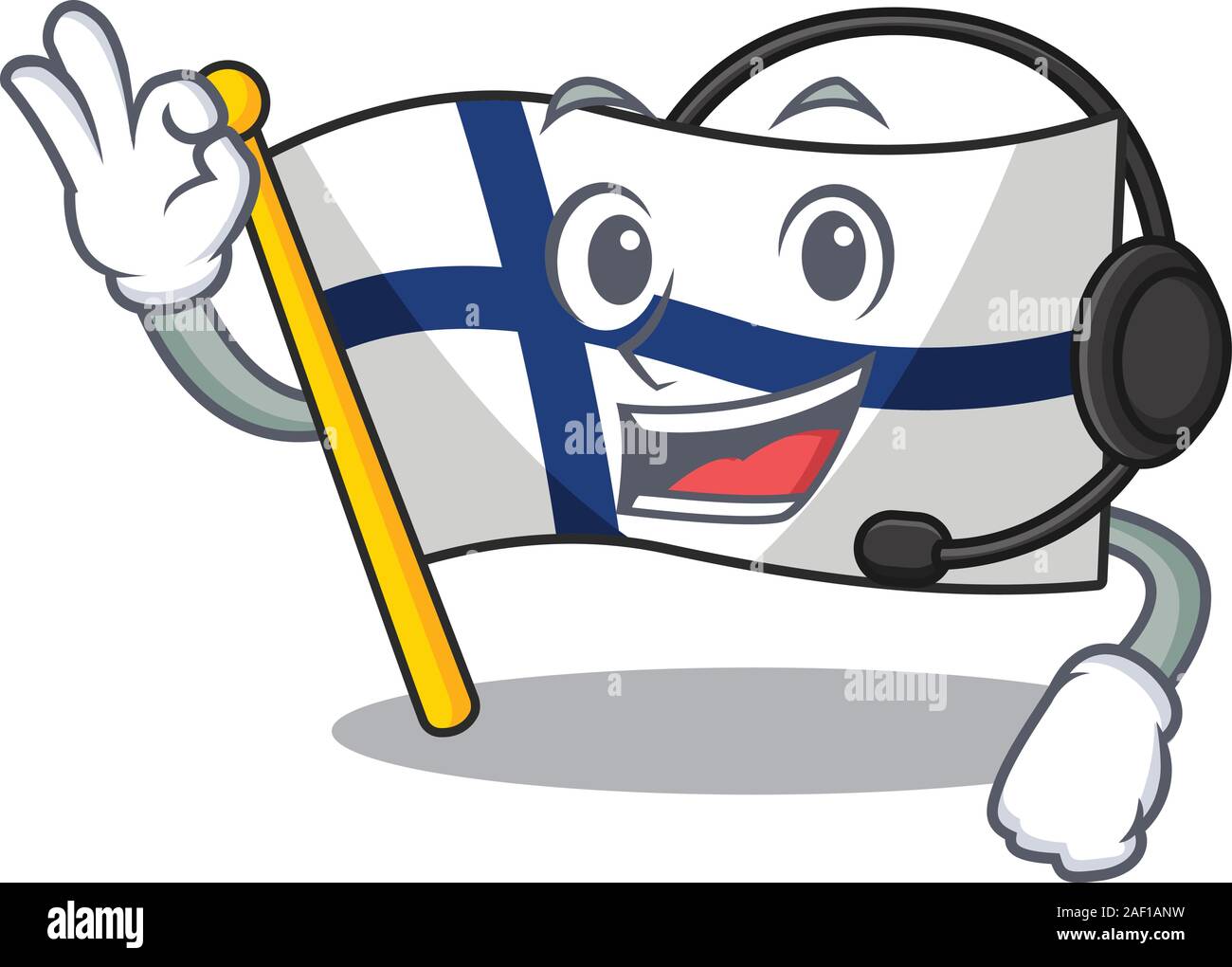 Flag finland cute cartoon character design with headphone. Vector ...