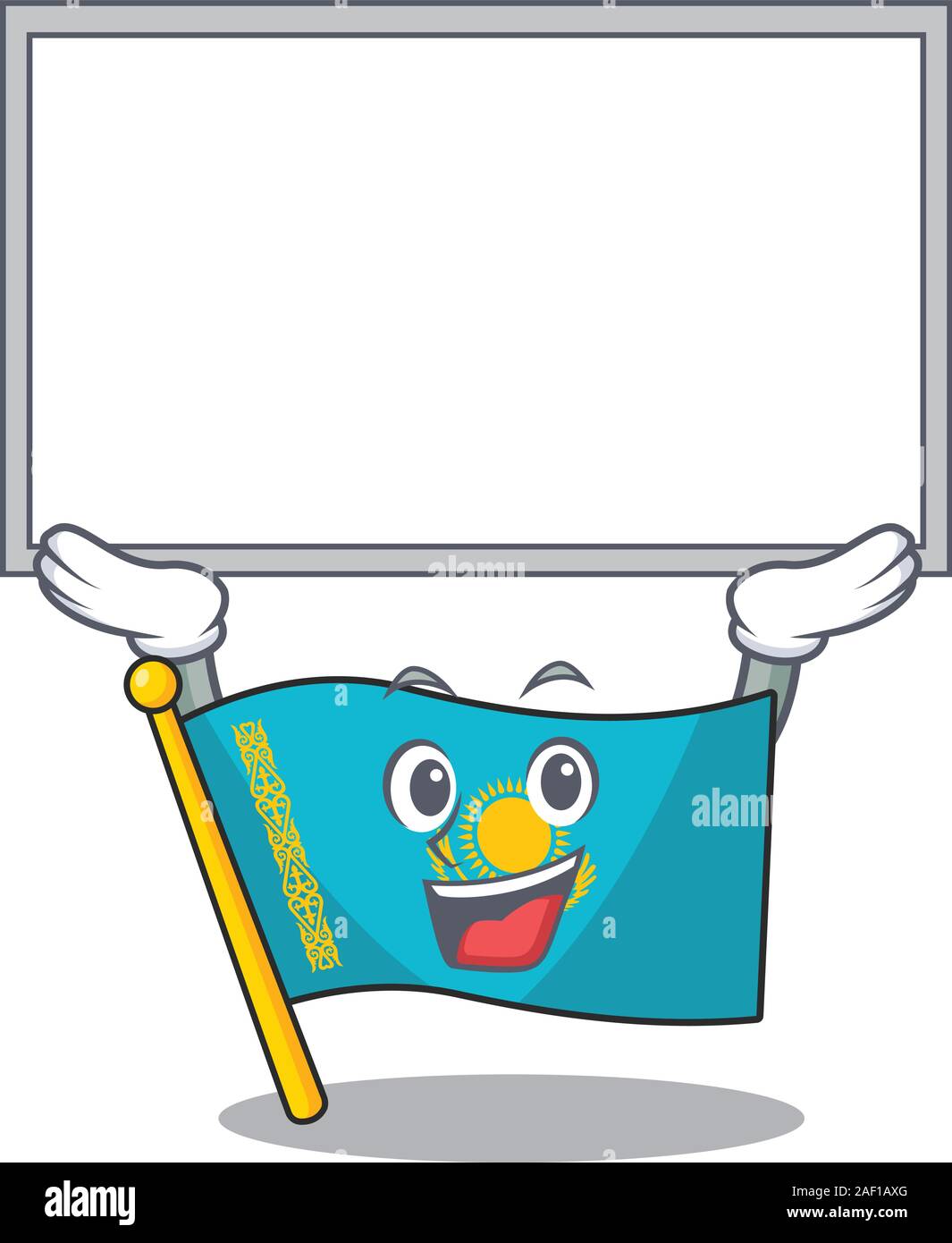 cute cartoon character flag kazakhstan raised up board. Vector ...
