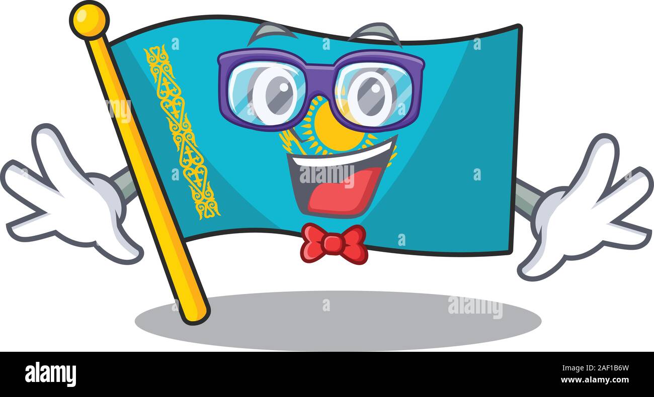 Super Funny Geek smart flag kazakhstan mascot cartoon style. Vector ...