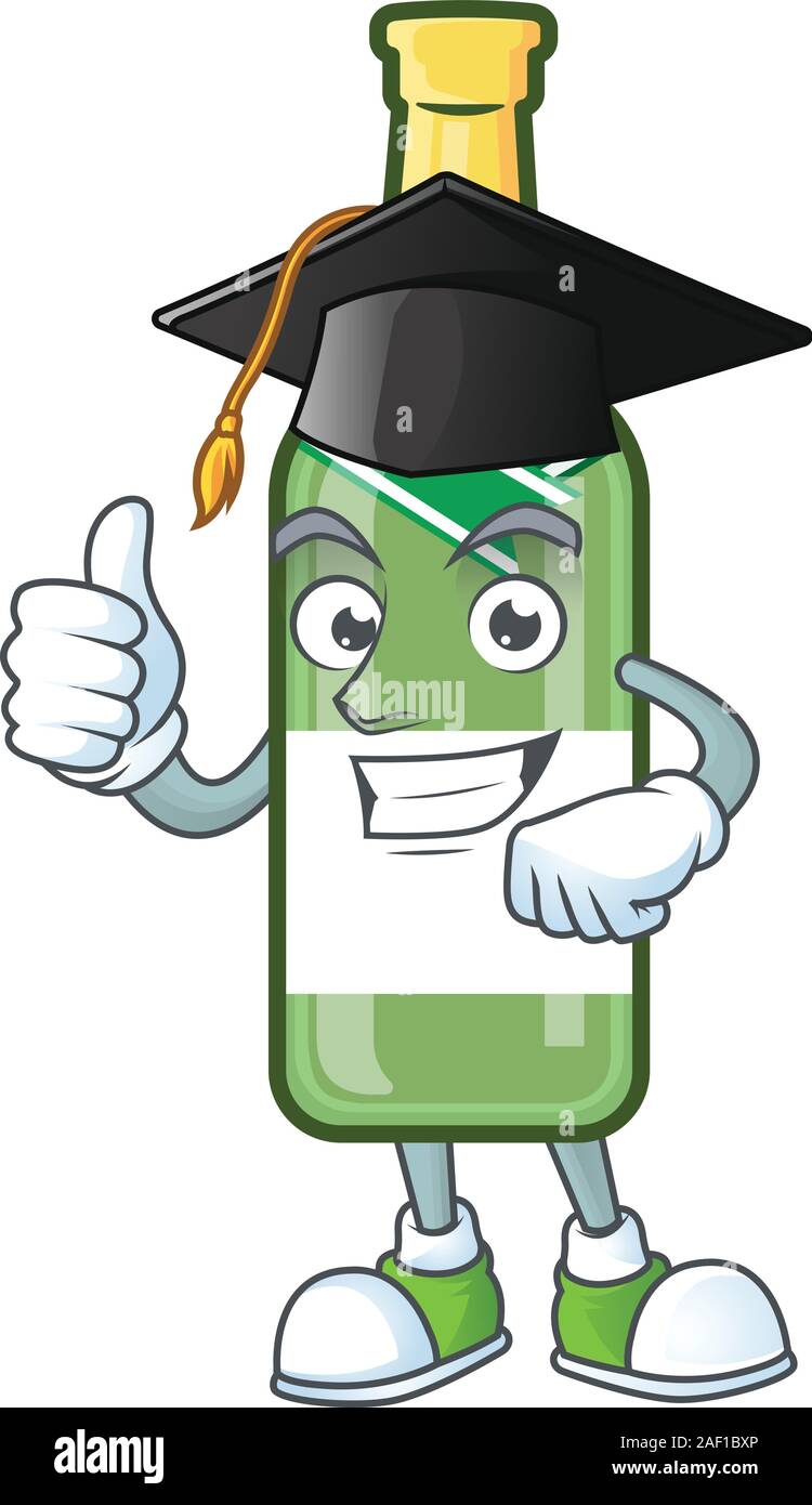Happy champagne green bottle wearing a black Graduation hat Stock ...