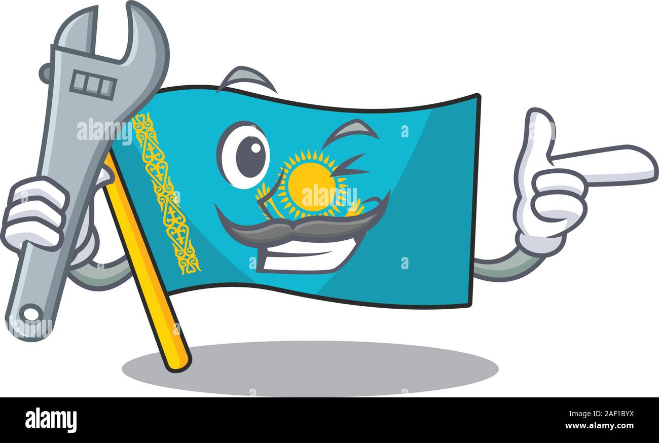 Professional Mechanic flag kazakhstan mascot cartoon character style ...