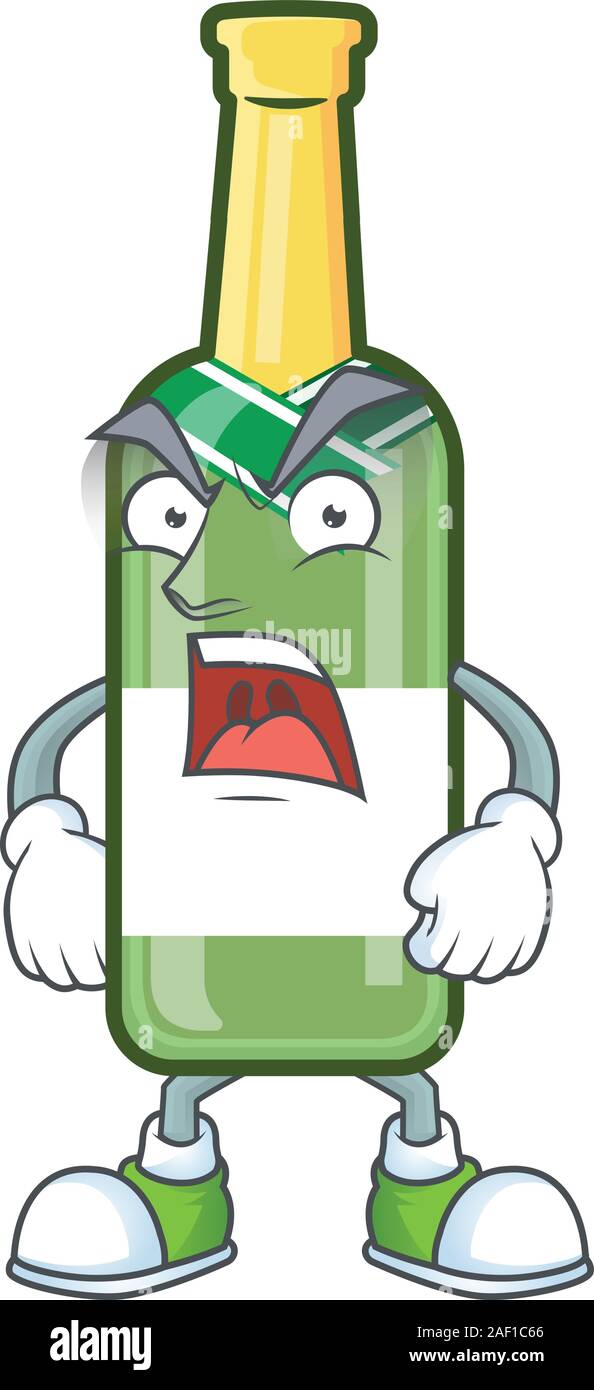 Mascot of angry champagne green bottle cartoon character design Stock ...
