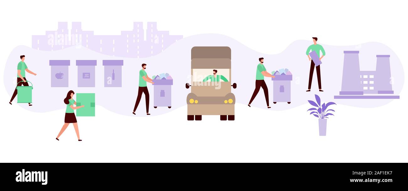 Vector illustration Separate collection, transportation, sorting ...
