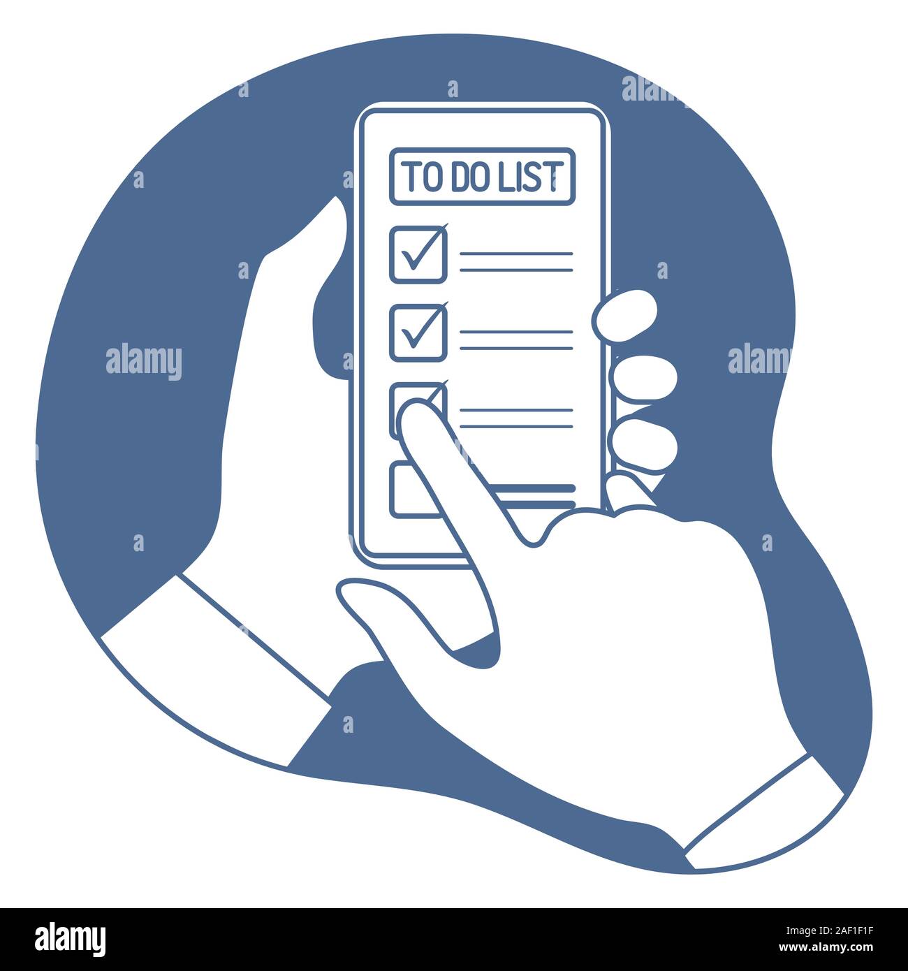 Vector illustration with hand holds smartphone and notes completed ...