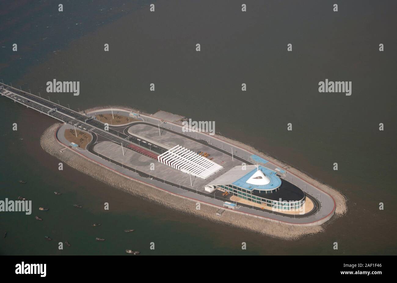 Hong Kong–Zhuhai–Macau Bridge undersea tunnell entrance from Hong Kong ...