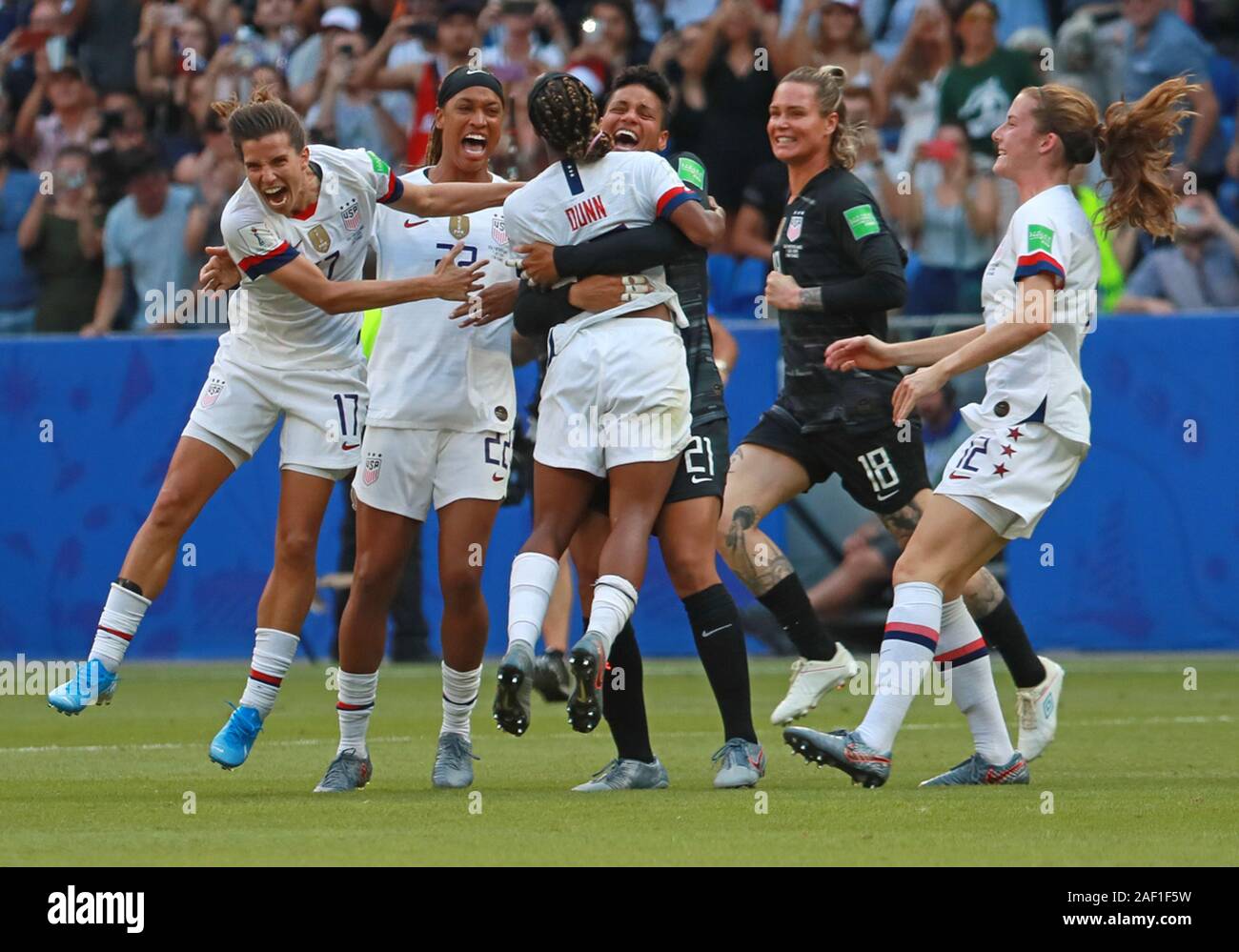 Lyon, France. 12th Dec, 2019. Members of Team USA celebrate after ...