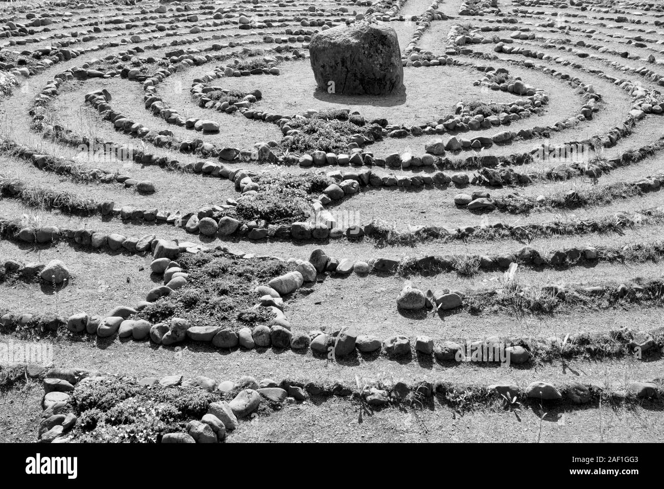 Black and white labrynth maze near a beach dedicated to spiritual ...