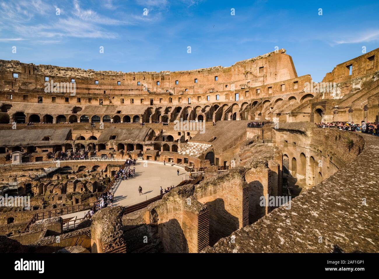 View of the Colosseum or Coliseum, an oval amphitheatre in the centre ...