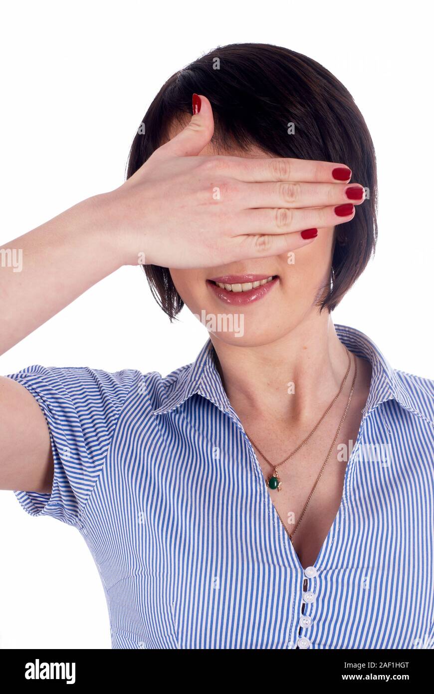 Woman covering eyes Stock Photo - Alamy
